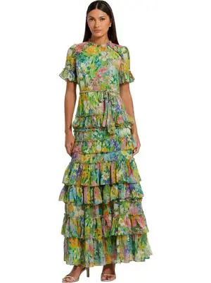 Mac Duggal Floral Chiffon Tiered Ruffle Dress - Multi