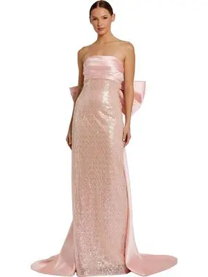 Mac Duggal Strapless Embellished Gown With Bow - Blush