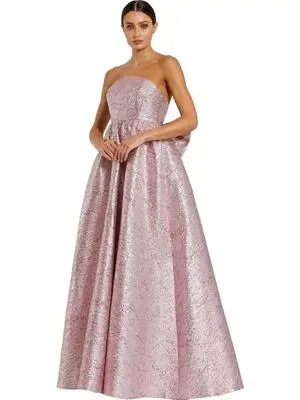 Mac Duggal Metallic Brocade Gown With Bow - Raspberry