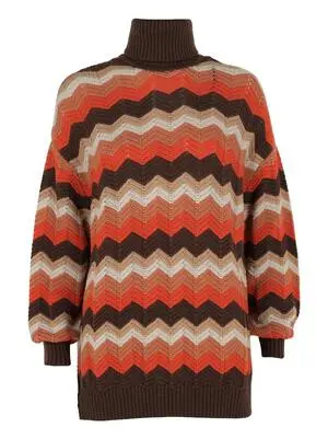 Missoni Oversized Zigzag Turtleneck Sweater - Brown Orange Yellow Beige