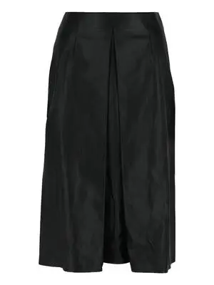 FERRAGAMO Pleated Front Leather Midi Skirt - Black