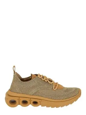 FERRAGAMO Nima Metallic Knit Sneakers - Brown