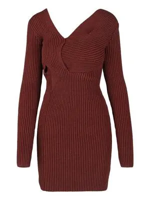 Bottega Veneta Asymmetrical V-neck Sweater Dress - Rust