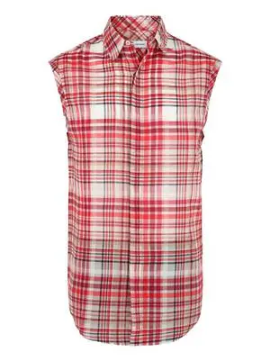 FERRAGAMO Plaid Print Sleeveless Shirt - Red White