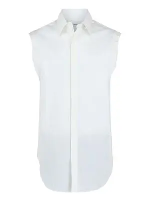 FERRAGAMO Raw Cut Sleeveless Tuxedo Shirt - White