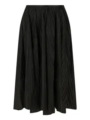 FERRAGAMO Leather Pleated Midi Skirt - Black