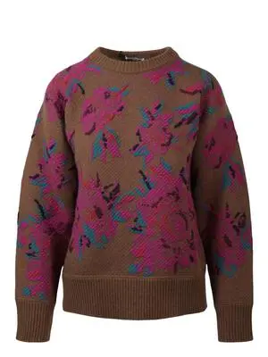 FERRAGAMO Floral Wool Sweater - Beige Khaki