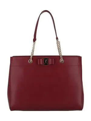 FERRAGAMO Smooth Leather Vara Bow Tote - Carmine