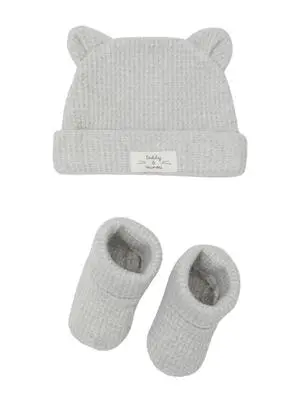 TEDDY & MINOU Teddy & Minou Beanie And Booties Set Grey