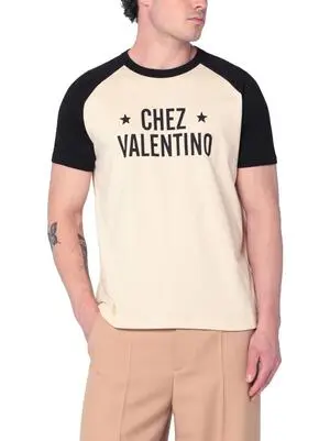 Valentino Garavani Butter/black T-shirt With Chez Print - Beige
