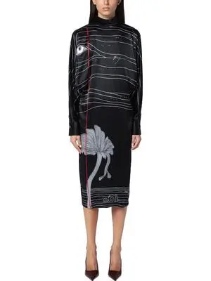 FERRAGAMO Silk Satin Midi Dress - Black