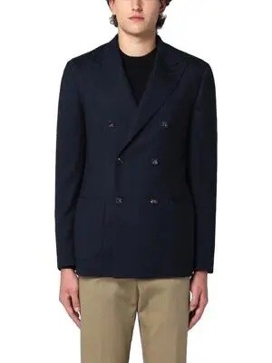 SANTANIELLO Checked Double-breasted Jacket - Blue