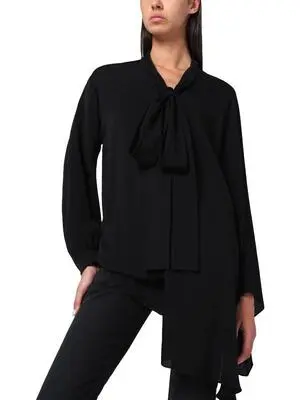 Balenciaga Asymmetric Silk Blouse With Scarf - Black