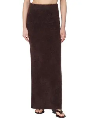 Soft Goat Long Brushed Cashmere Skirt - Brown