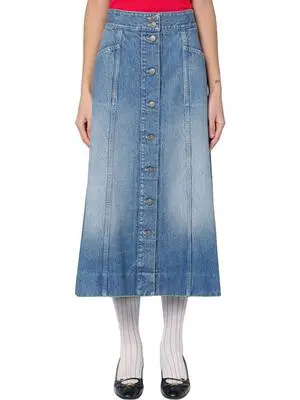 Valentino Garavani Washed Denim Midi Skirt - Blue