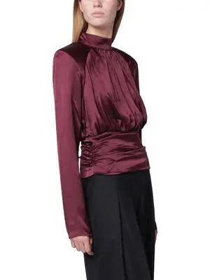 Remain Birger Christensen Ruched Organic Silk Top - Burgundy