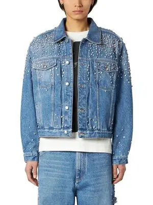 1989 STUDIO Denim Trucker Jacket With Crystal Embellishments - Light Blue