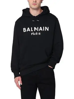 Balmain Cotton Hoodie With Logo - Black