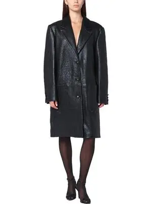 CASSELL Single-breasted Crocodile Effect Leather Coat - Black