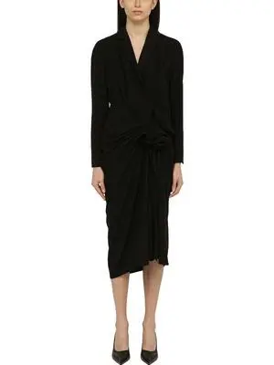 Dries Van Noten Wool-blend Midi Dress With Draped Detail - Black