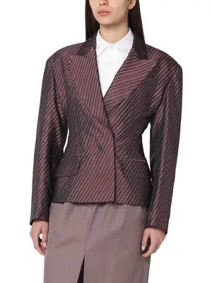Dries Van Noten Striped Viscose Blend Jacket - Burgundy