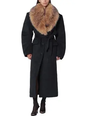 Remain Birger Christensen Coat With Faux Fur Collar - Grey