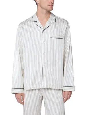 TEKLA Brown And White Striped Pyjama Shirt - Black