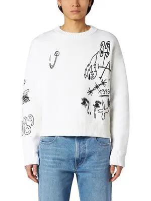 1989 STUDIO Embroidery Knit Crewneck Pullover - White
