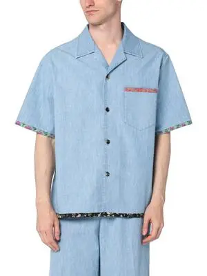 Valentino Garavani Denim Shirt With Floral Trims - Light Blue