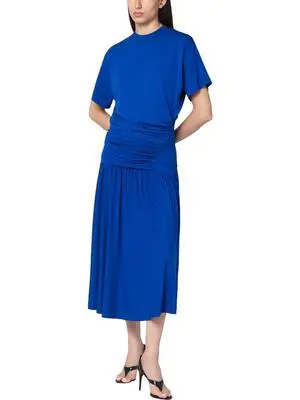 FERRAGAMO Long Dress With Draping - Blue