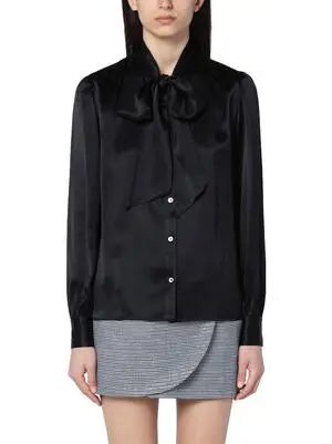 Alessandra Rich Silk Shirt With Bow Detail - Black