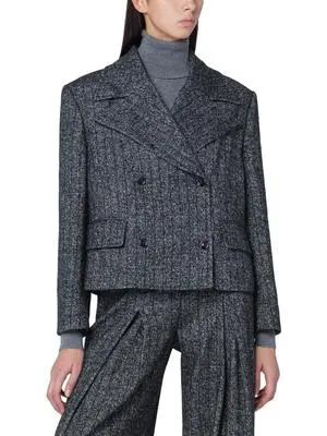 Dolce & Gabbana Striped Wool-blend Short Jacket - Grey