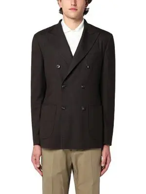 SANTANIELLO Checked Double-breasted Jacket - Brown