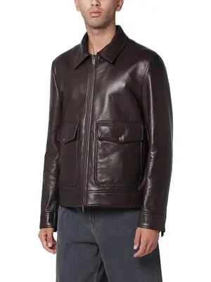 SALVATORE SANTORO Leather Zip Jacket - Brown