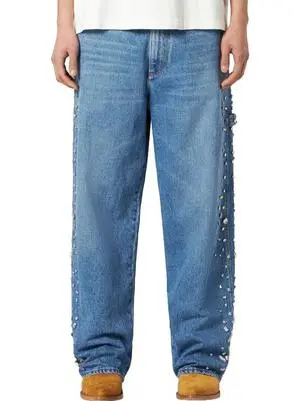 1989 STUDIO Loose Fit Denim Pants With Crystal Embellishments - Light Blue