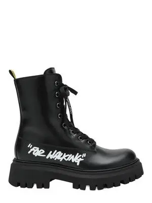 Off-White For Walking" Combat Boots - Black