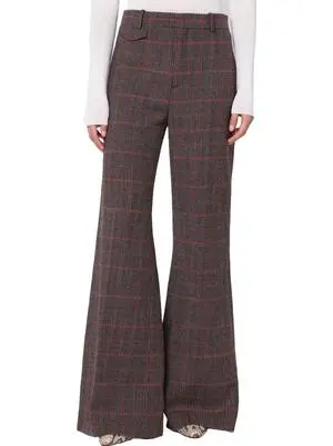Chloé Flared Checkered Wool Trousers - Brown