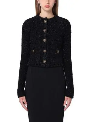 Balenciaga Cotton Blend Tweed Knit Cropped Cardigan - Black