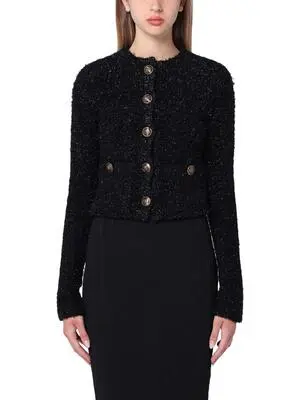 Balenciaga Cotton Blend Tweed Cropped Cardigan Black