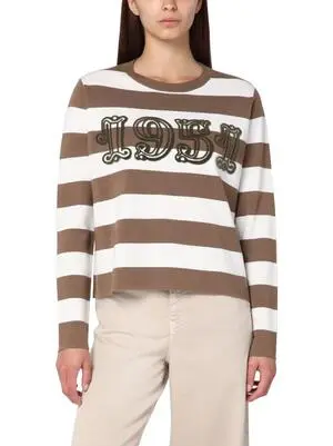 Max Mara Striped Wool Sweater With Embroidery - Brown