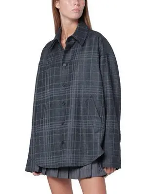 Balenciaga Wool Tartan Shirt Jacket - Grey