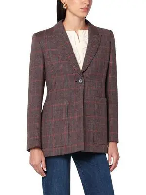 Chloé Single-breasted Checked Wool Jacket - Brown