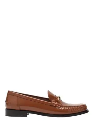 FERRAGAMO Leather Moccasin With Vara Chain - Brown