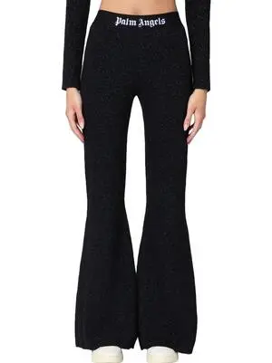 Palm Angels Lurex Viscose Blend Flared Trousers - Black
