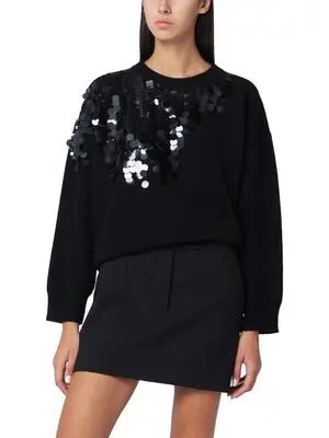 ROBERTO COLLINA Crew-neck Sweater With Sequin Embroidery - Black