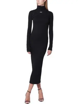Off-White Cotton Midi Dress With Logo - Black