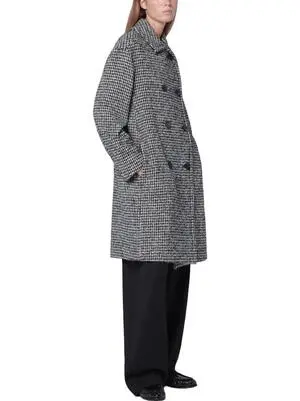 Max Mara Houndstooth Virgin Wool Coat Black