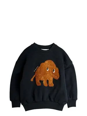 MINI RODINI Crew Neck Sweatshirt With Plush Mammoth Patch - Black