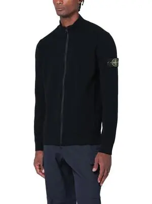 Stone Island Zip-up Wool Blend Cardigan - Black