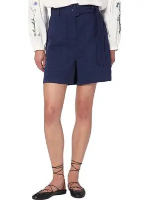Max Mara Bermuda Shorts In Cotton And Linen - Blue